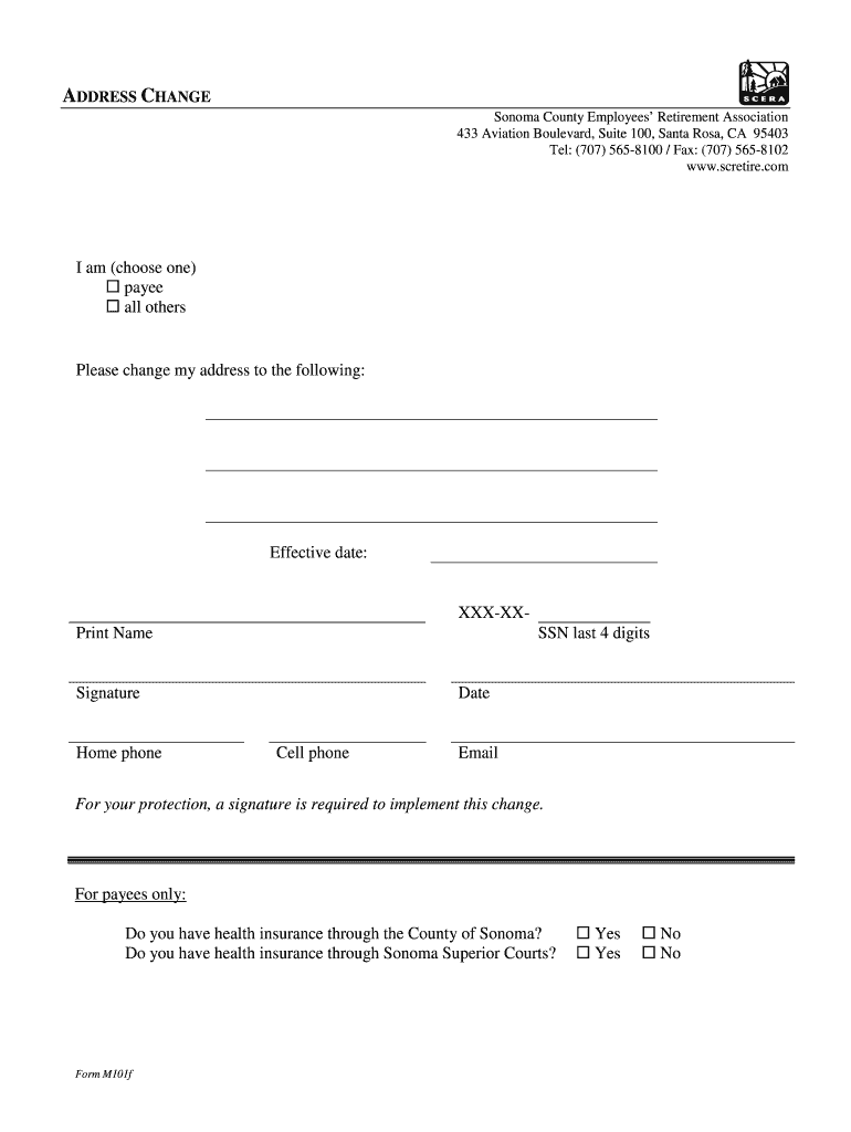 Fillable Online Address Change Form - Sonoma County Employees ...
