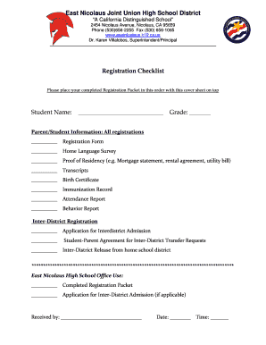 Fillable Online eastnicolaus k12 ca New Student Registration Packet - East Nicolaus High School ...