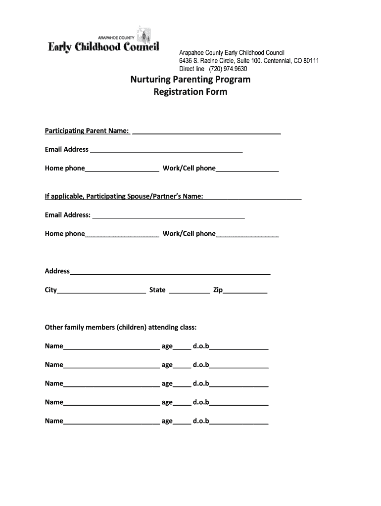 Fillable Online acecc NPP Registration Form - Arapahoe County Early ...