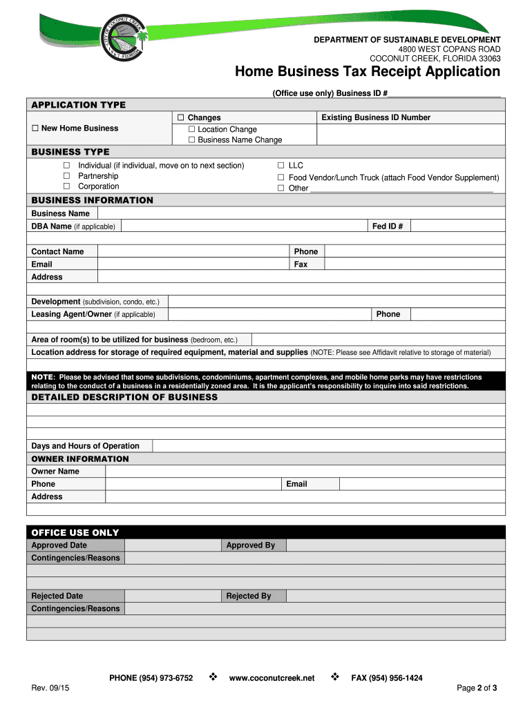 Fillable Online Home Business Tax Receipt bApplicationb - Coconut bCreekb Fax Email Print ...