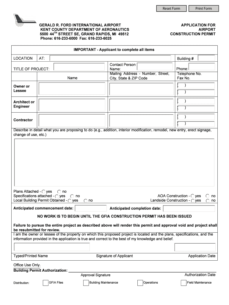 Fillable Online grr Airport Construction Permit Application - Gerald R ...