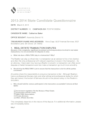Fillable Online 20132014 State Candidate Questionnaire Fax Email Print - pdfFiller