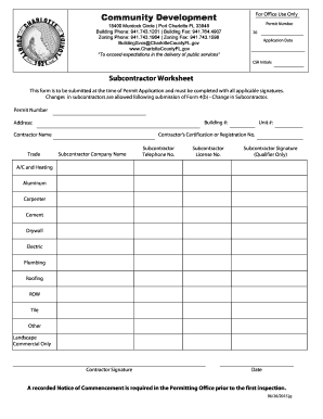 Fillable Online Subcontractor Information Worksheet - bCharlotte ...