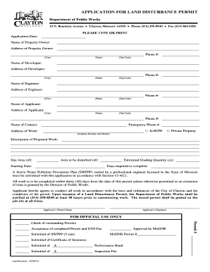 Fillable Online claytonmo Application for Land Disturbance Permit.doc Fax Email Print - pdfFiller