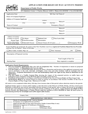 Fillable Online claytonmo ROW Activity Permit Application 2012-12-10 ...