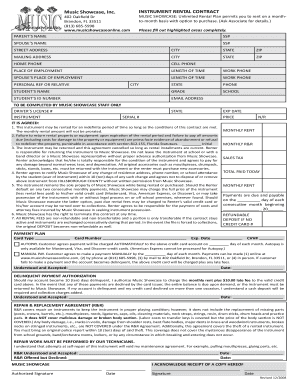 Fillable Online Music Showcase, Inc. INSTRUMENT RENTAL CONTRACT Fax ...