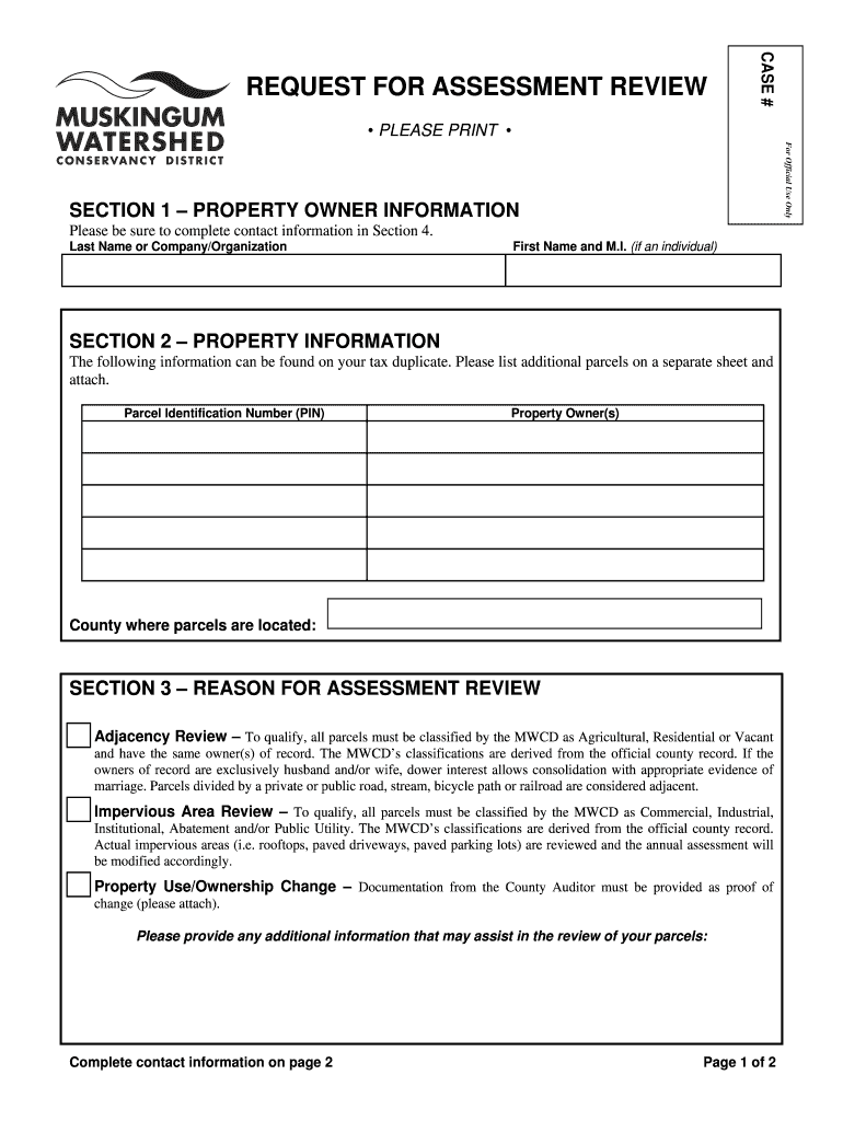 Fillable Online "Request for Assessment Review" form - Muskingum Watershed ... Fax Email Print ...
