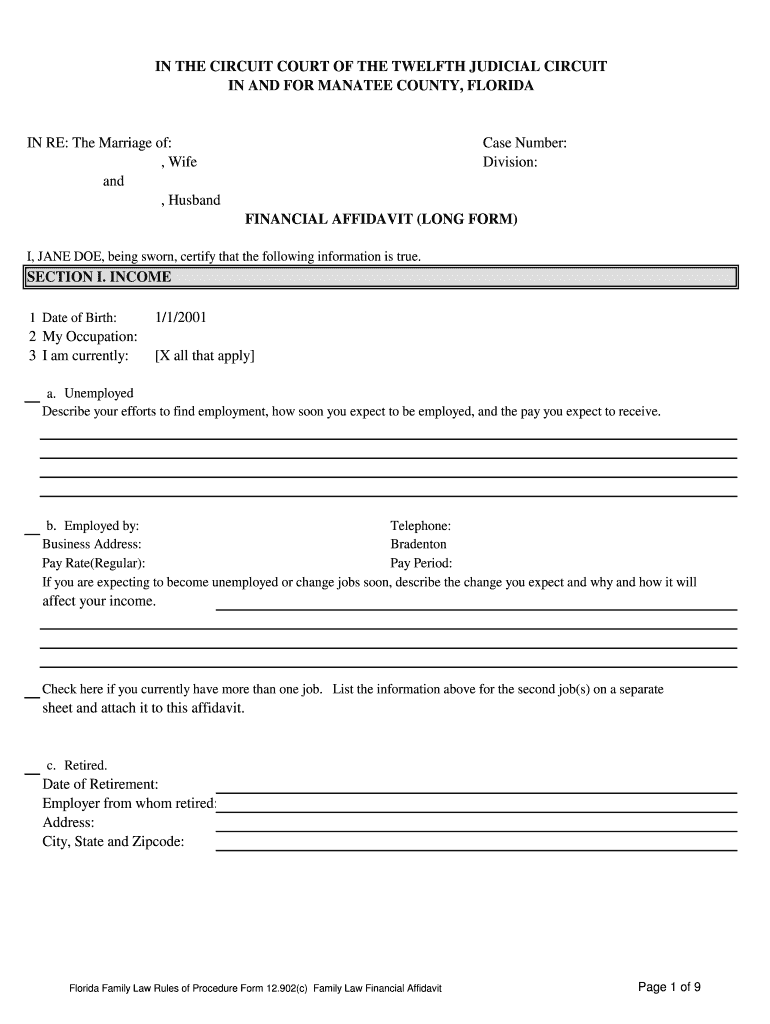 Fillable Online Financial Affidavits blank bformsb - Baker Paul amp ...