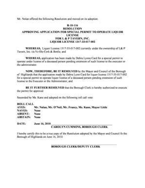 Fillable Online R-10-116 RESOLUTION APPROVING APPLICATION FOR SPECIAL ...