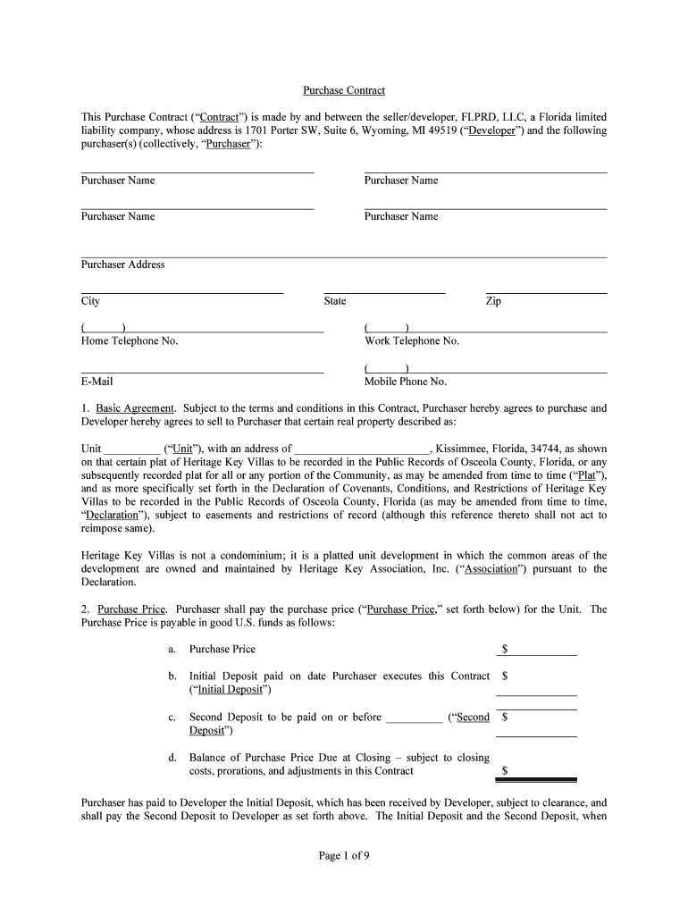 Fillable Online Page 1 of 9 Purchase Contract This Purchase Contract ( Contract ... Fax Email ...