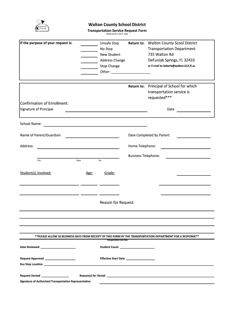 Fillable Online seasideschool Transportation Service Request Form - Seaside Neighborhood School ...