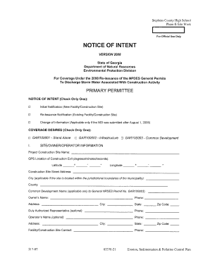 Fillable Online NOTICE OF INTENT - Bowen & Watson Inc. Fax Email Print ...