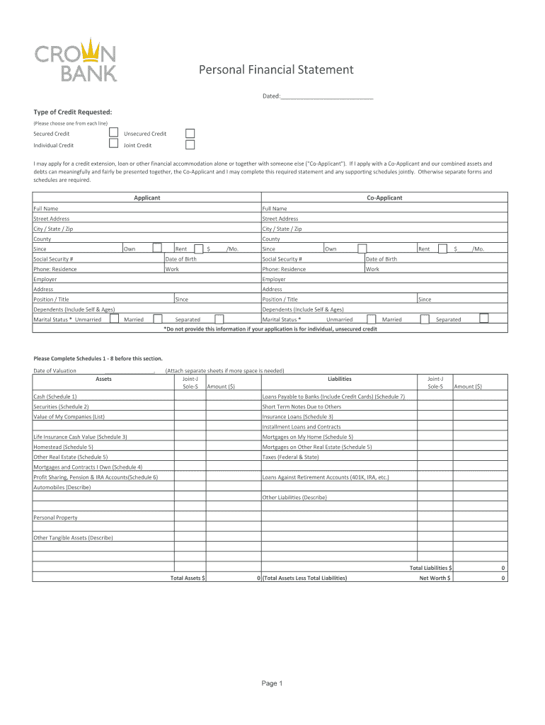 Fillable Online Download PFS PDF Form - Crown Bank Fax Email Print ...