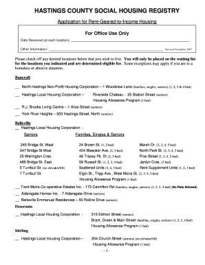 Fillable Online Printable Housing Application Form - Hastings County ...