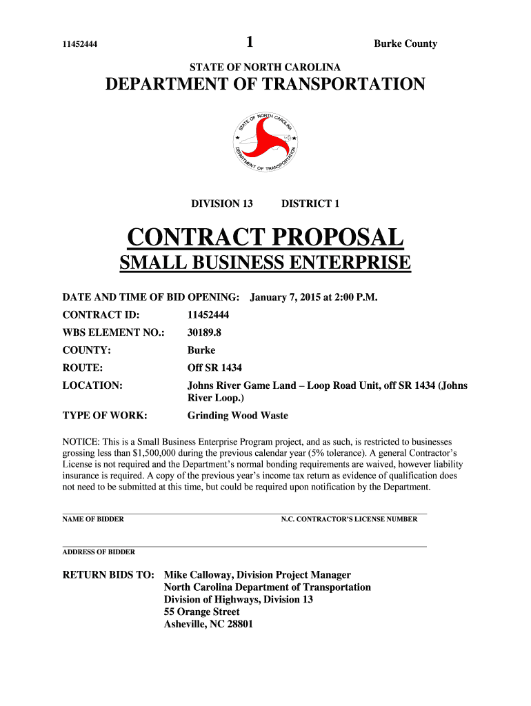 Fillable Online DATE AND TIME OF BID OPENING January 7, 2015 at 200 P ...