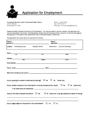 Fillable Online Printable Application for Employment - Greensburg ...