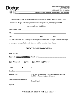 Fillable Online Credit card on file form - The Dodge Company Fax Email ...