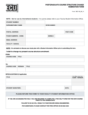 Fillable Online POSTGRADUATE COURSE STRUCTURE CHANGE NOMINATION FORM ...