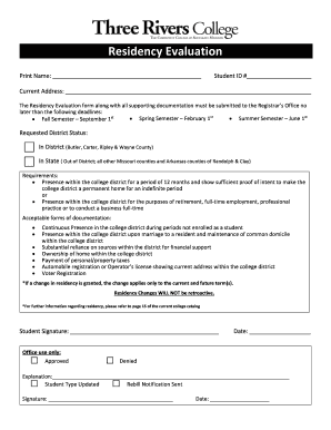Fillable Online trcc Residency Evaluation Print Name: Student ID ...