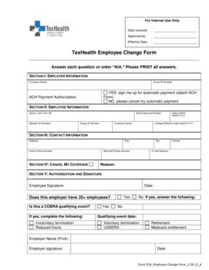 Fillable Online Employee Termination/Change Form - TexHealth Harris ...