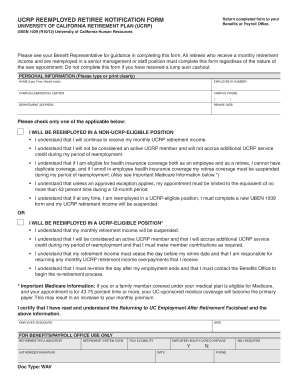 Fillable Online UCRP REEMPLOYED RETIREE NOTIFICATION FORM Fax Email ...