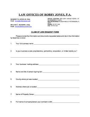 Fillable Online Claim of Lien Request Form - Bobby Jones Law Firm Fax ...