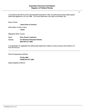 Fillable Online Australian Electoral Commission Register of Political ...