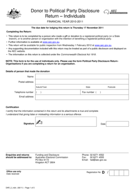 Fillable Online Donor to Political Party Return - Australian Electoral Commission Fax Email ...