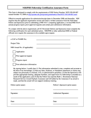 Fillable Online or ucr NIH Fellowship Certification Assurance Form Fax ...
