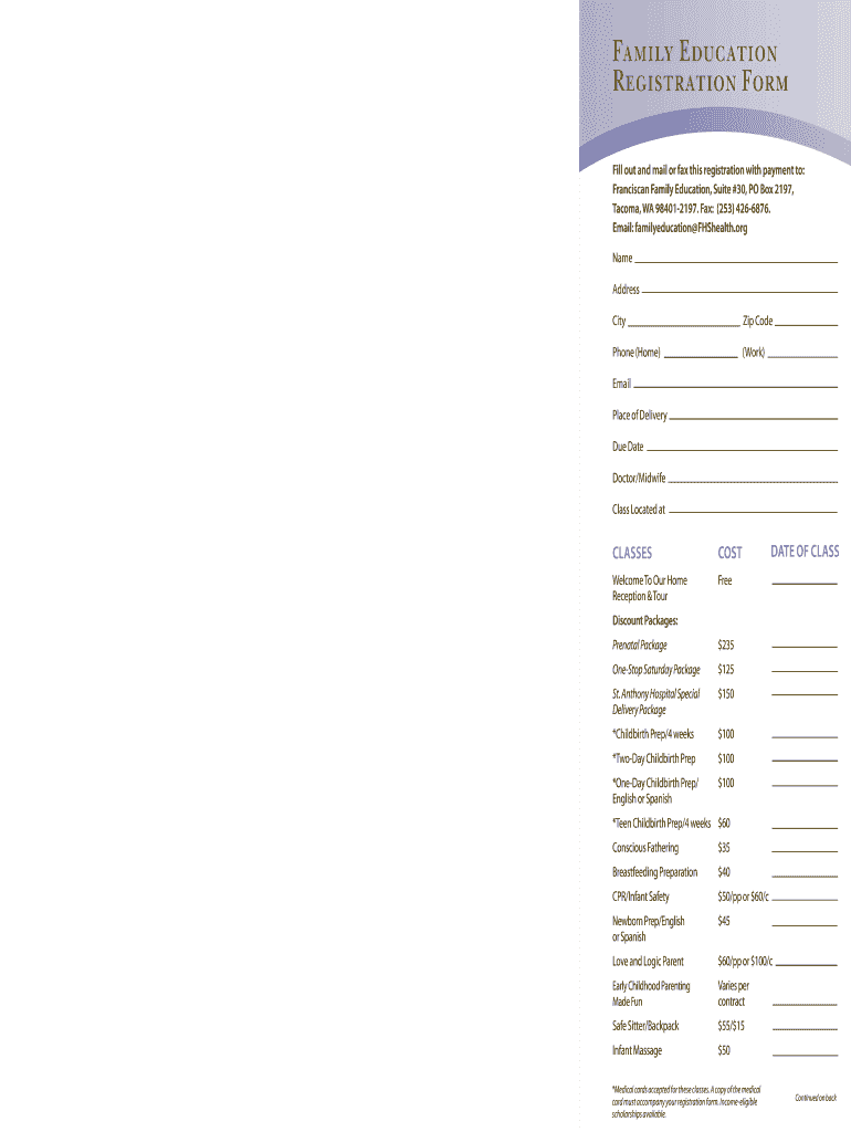 Fillable Online Family Education Registration Form - CHI Franciscan Health Fax Email Print ...