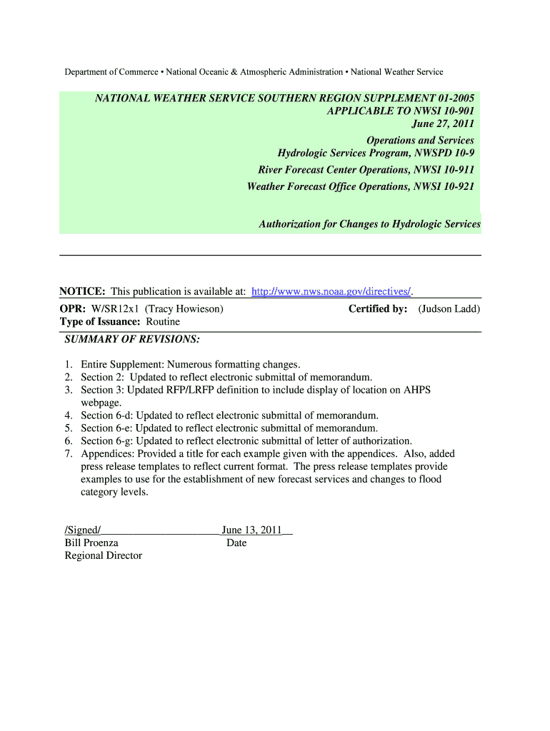 Fillable Online nws noaa Hydrologic Services Program, NWSPD 109 Fax ...