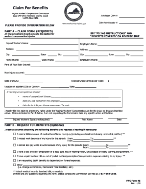 Fillable Online vwc state va Claim for Benefits Form - Virginia Workers ...