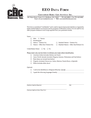 Fillable Online EEO Data Form - Convenient Home Care Services Fax Email Print - pdfFiller