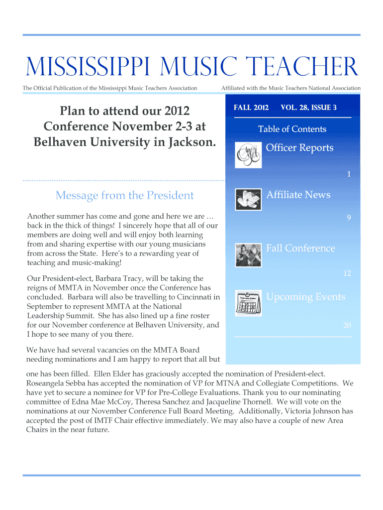 Fillable Online Fall 2012 - Mississippi Music Teachers Association Fax ...