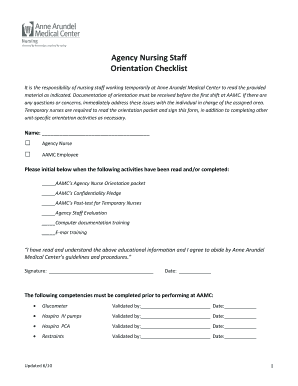 Fillable Online aahs Agency Nursing Staff Orientation Checklist Fax ...