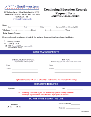Fillable Online southwesterncc Continuing Education Records Request ...