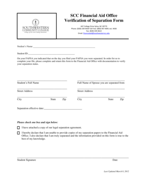 Fillable Online southwesterncc SCC Financial Aid Office Verification of ...