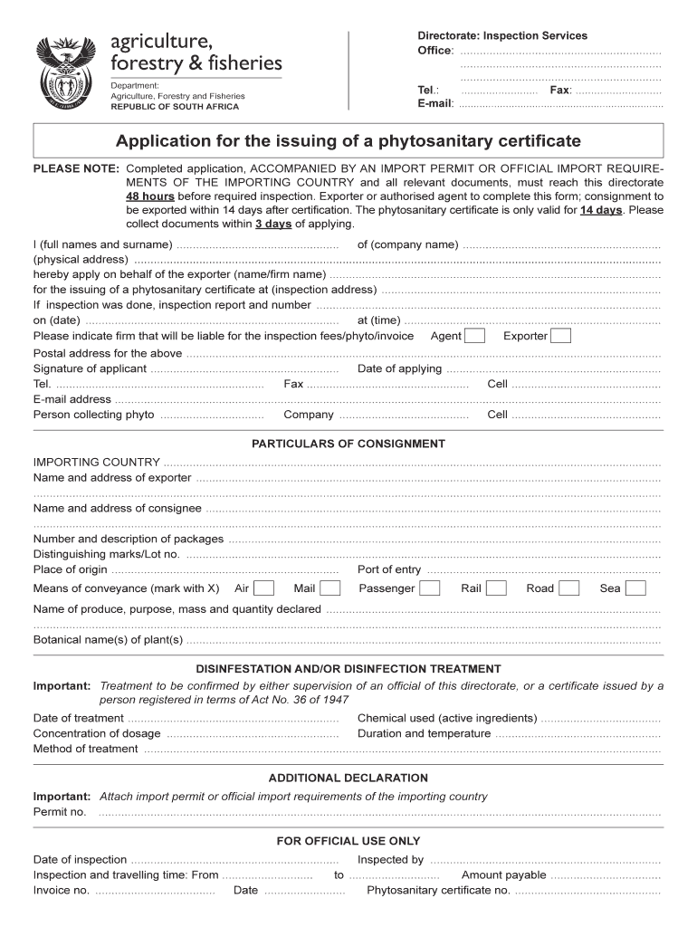 Fillable Online nda agric Directorate Inspection Services Fax Email ...