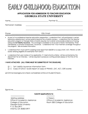 Fillable Online ece education gsu ECE APPLICATION for TE revdoc - ece ...