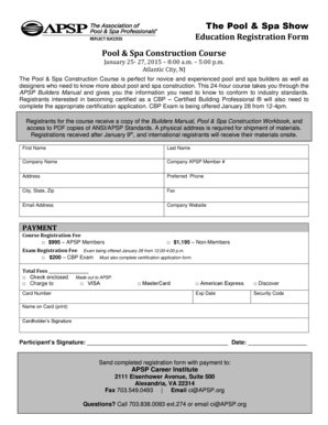 Fillable Online apsp The Pool & Spa Show Education Registration Form ...