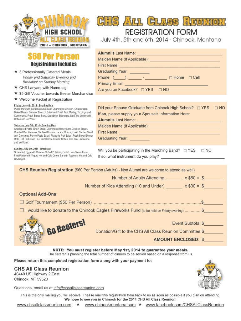 Fillable Online CHS All Class Reunion - Chinook High School All Class ...