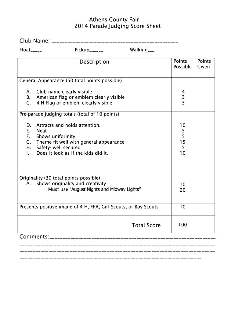 Parade Judging Score Sheet Fill Out Sign Online DocHub
