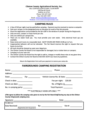 Fillable Online Camping rules fairgrounds camping registration - Clinton County ... Fax Email ...