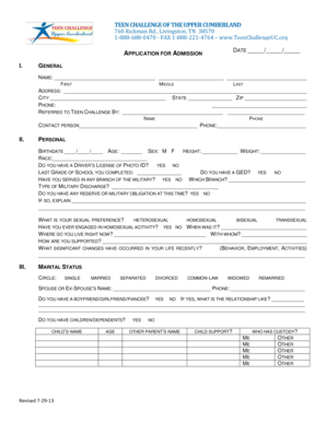 Fillable Online teenchallengeuc Application - Teen Challenge of the ...