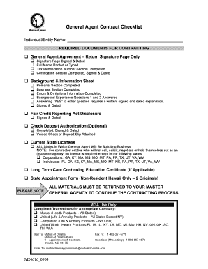 Fillable Online General Agent Contract Checklist - Corente Insurance Agency Fax Email Print ...