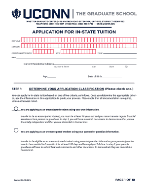 Fillable Online grad uconn Application for In-State Tuition - Graduate ...