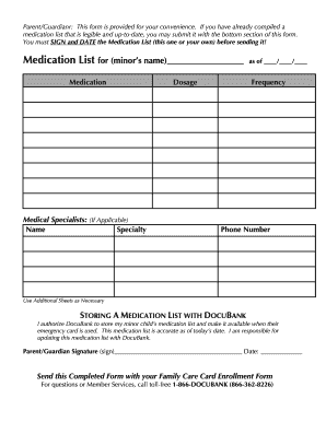 Fillable Online Medication List for minors name - DocuBank Fax Email ...