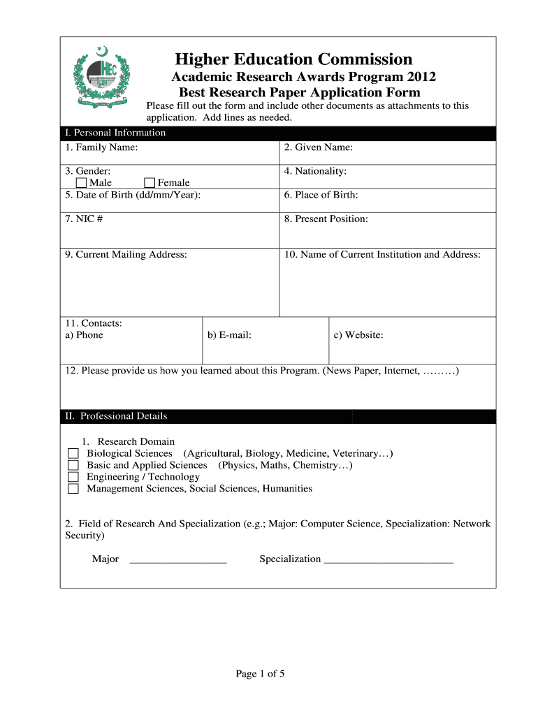 Fillable Online hec gov Best Research Paper Application Form - hec gov Fax Email Print - pdfFiller