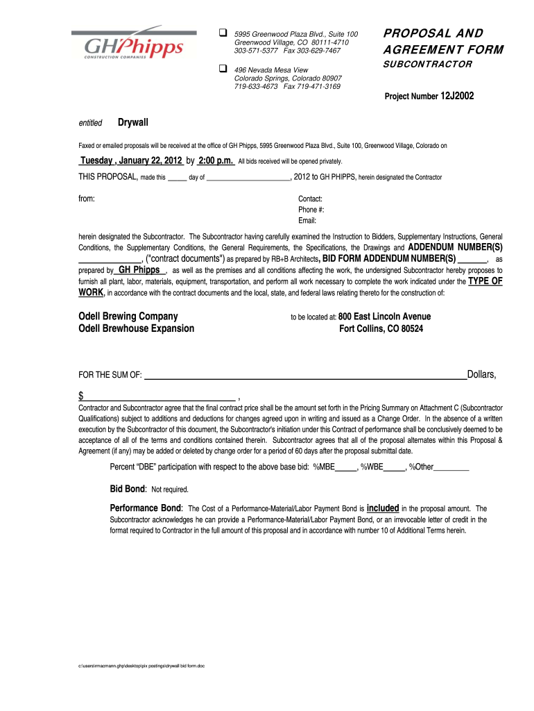 Drywall Bid Template Fill Out Sign Online DocHub