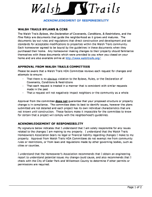 Fillable Online walshtrails Homeowner Acknowledgement Form - Walsh ...
